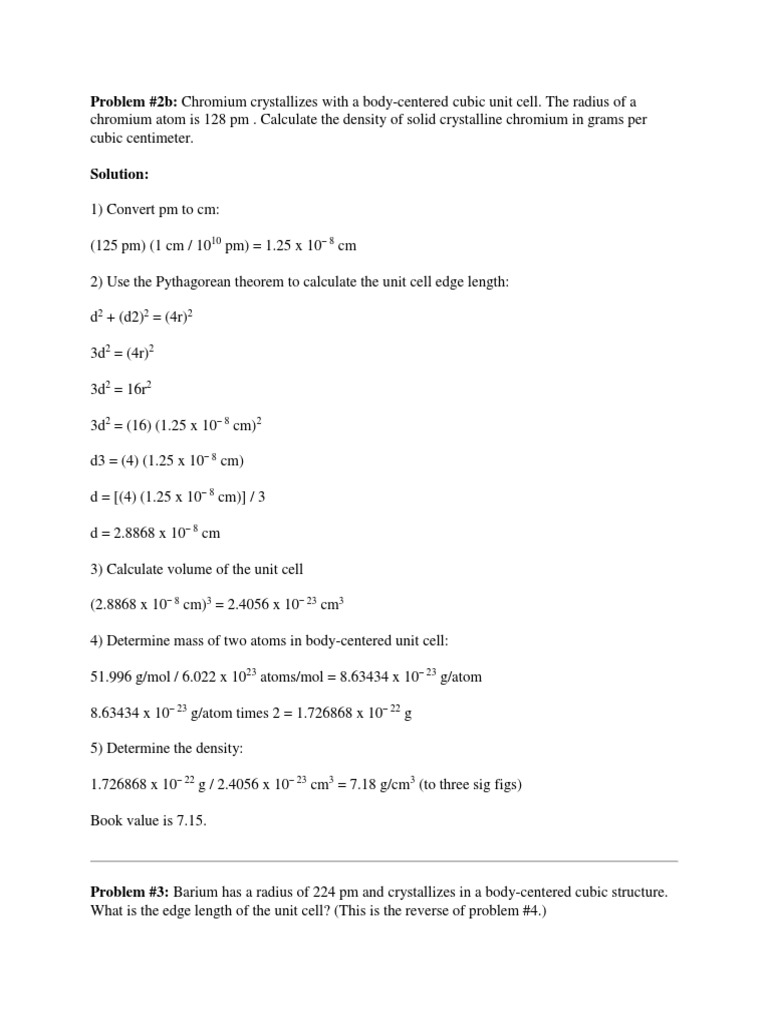 Problem #2b: Chromium Crystallizes With A Body-Centered Cubic Unit Cell. The Radius of A | PDF ...