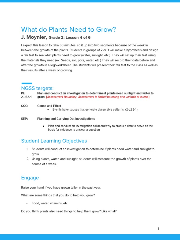 Plant Lesson | PDF | Hypothesis | Experiment
