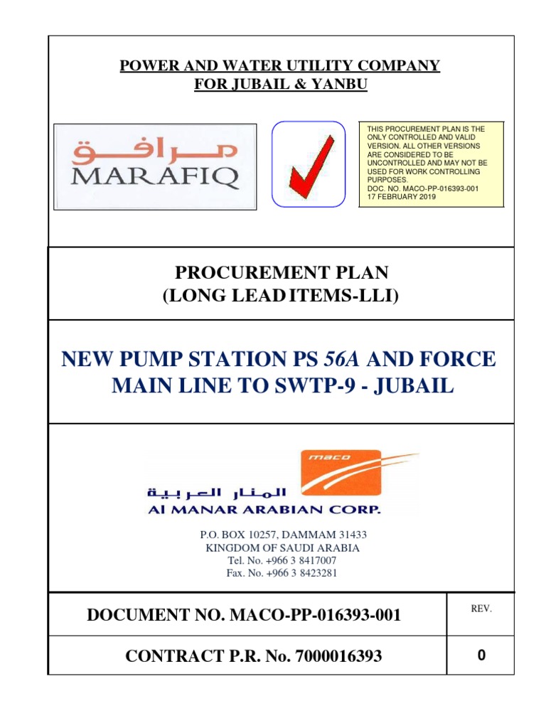Prelimanary Procurement Plan | PDF | Valve | Procurement