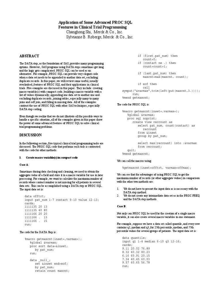 Advanced Proc Sql Programming Techniques Pdf Sas Software Relational Database