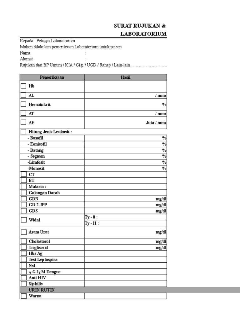Surat Rujukan Dan Hasil Pemeriksaan Lab PKM Jetis I | PDF