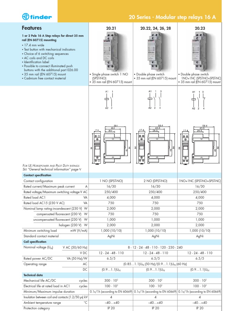 Features: 20 Series - Modular Step Relays 16 A | PDF | Alternating ...