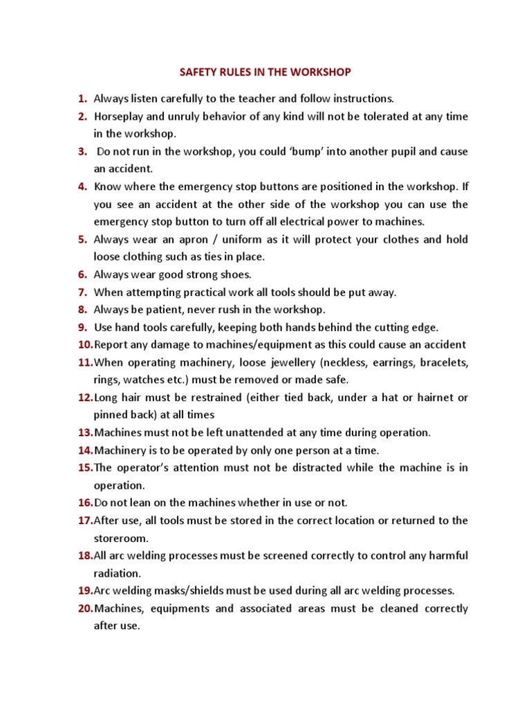 Safety Rules in The Workshop 1. 2. 3. 4 | PDF | Jewelry | Design