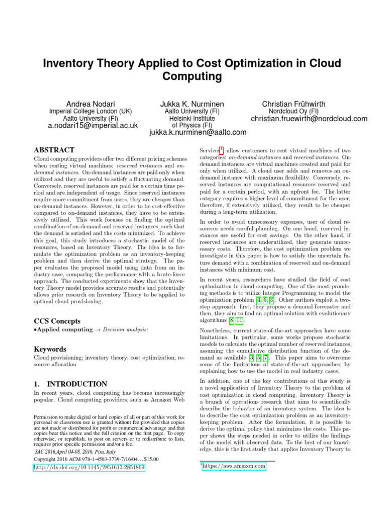 Cost Optimize in Could Computing | PDF | Mathematical Optimization | Cloud Computing