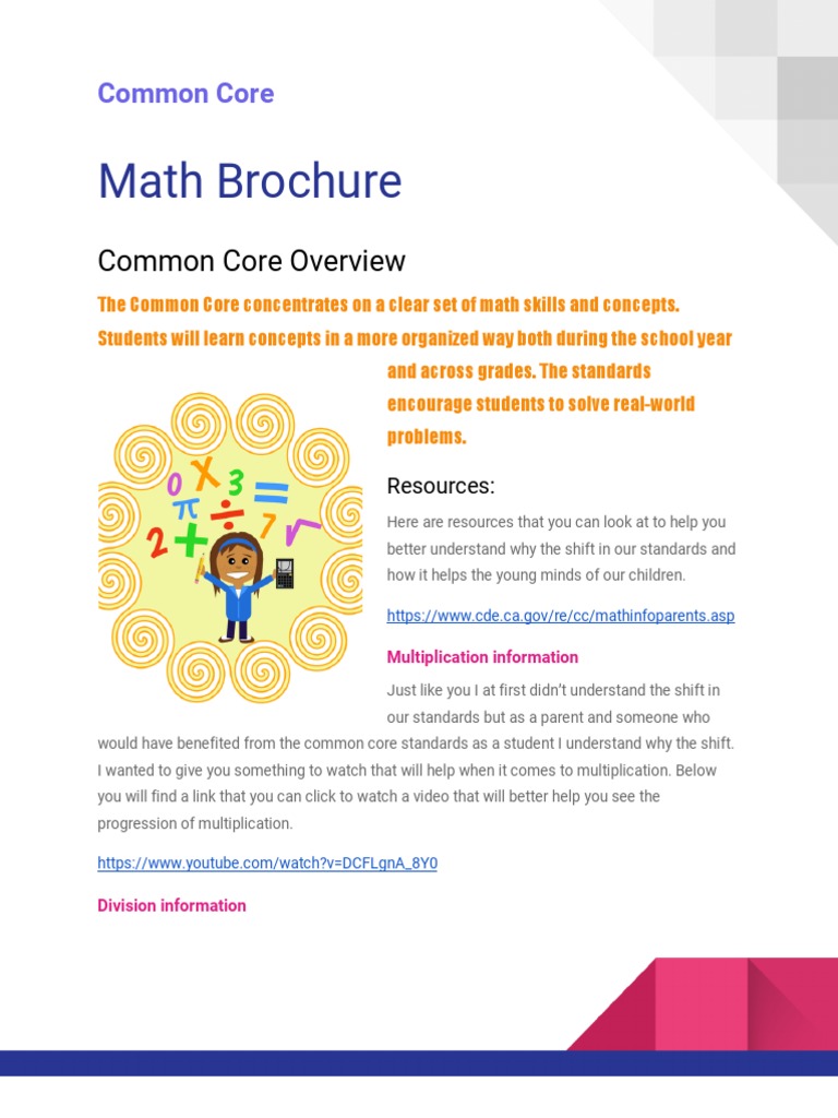 Math Brochure: Common Core Overview | PDF | Common Core State Standards ...