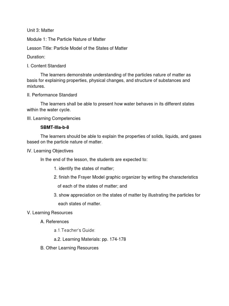 Particle Model of States of Matter | PDF | Matter | Particle