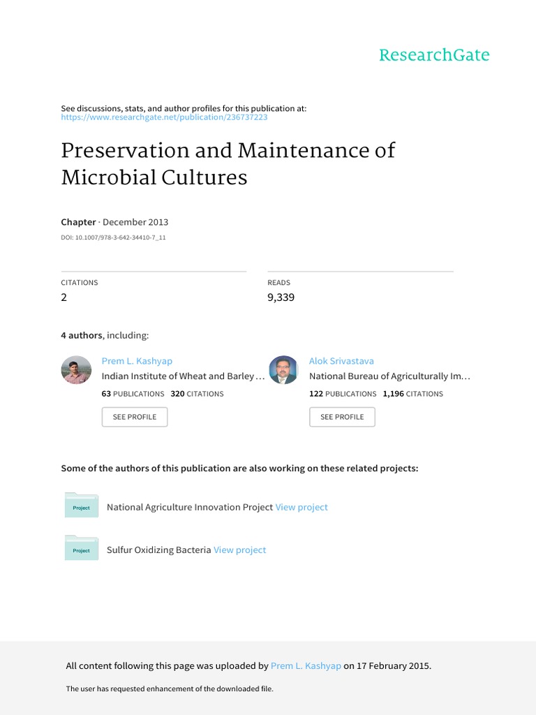 Preservation and Maintenance of Microbial Cultures: December 2013 | PDF