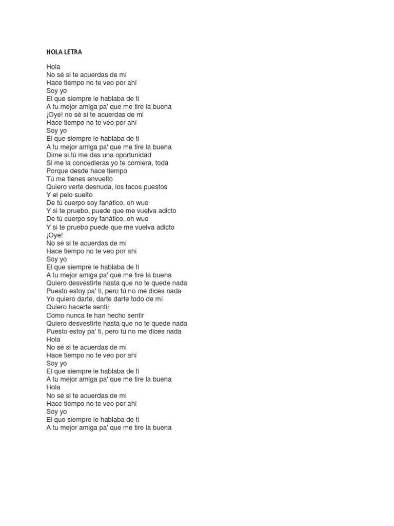 Letra de "Hola" - Canción Romántica | PDF | Poesía