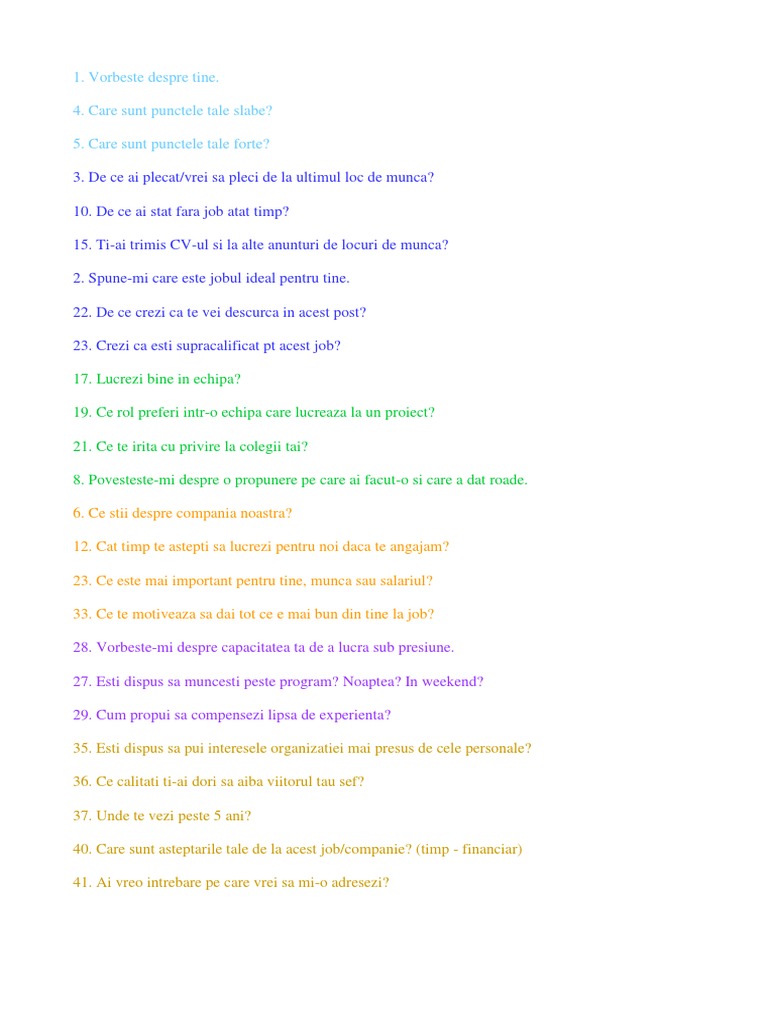 Intrebari Interviu | PDF
