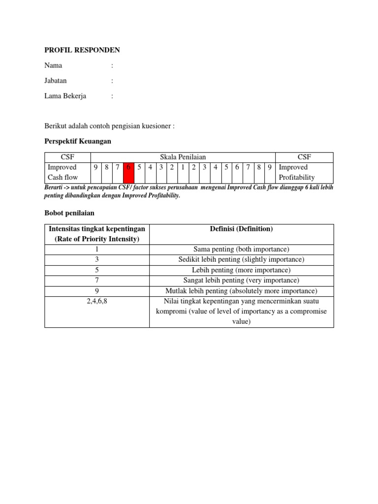 Contoh Kuisioner AHP | PDF