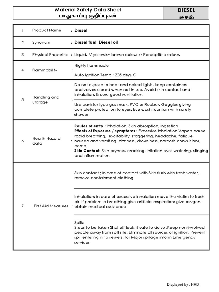 Diesel - MSDS | PDF | Diesel Fuel | Breathing