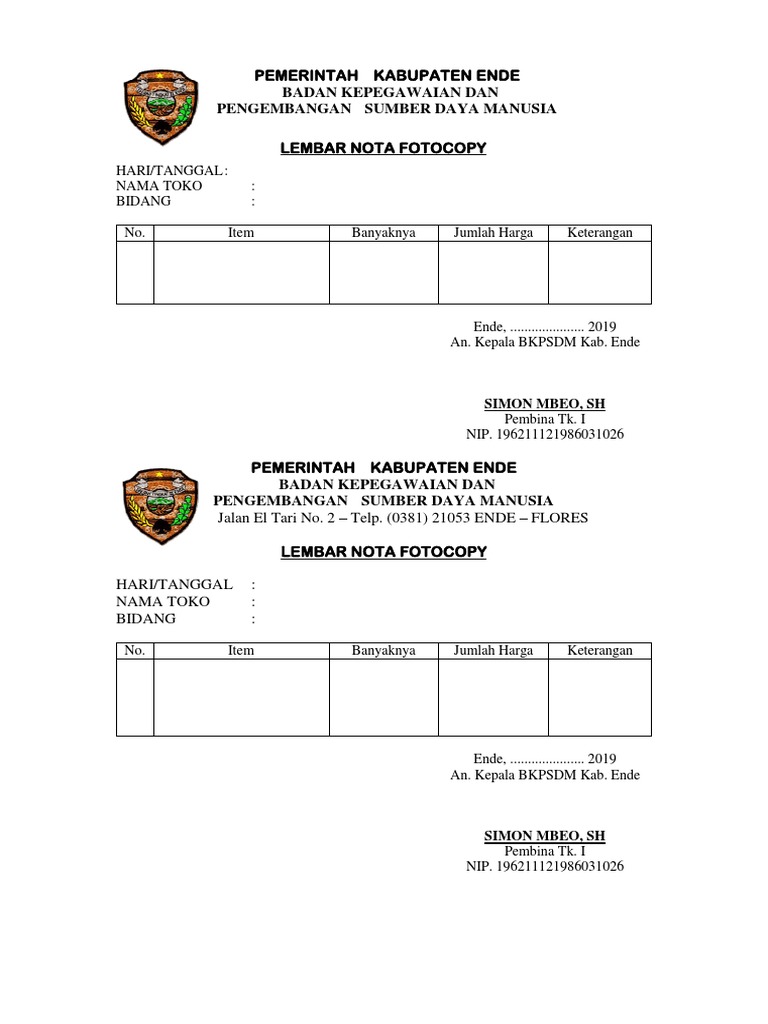 Nota Fotocopy BKPSDM Ende 2019 | PDF