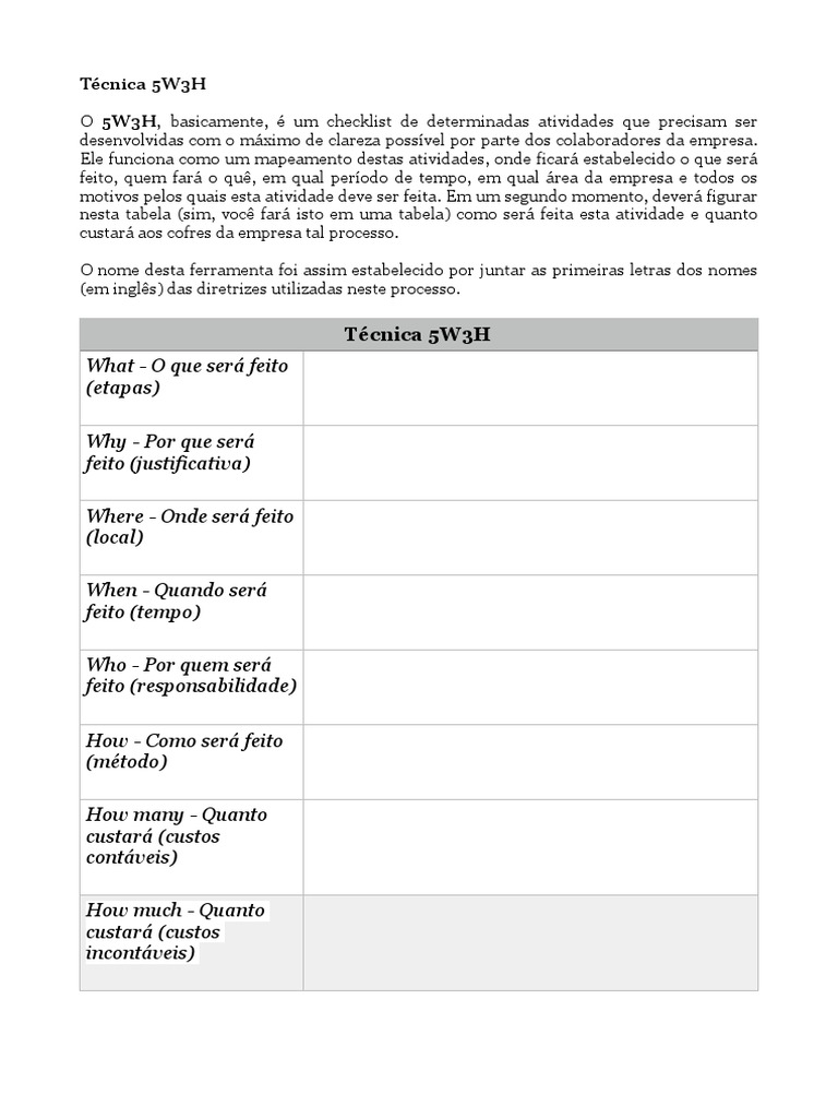 Técnica 5W3H PDF | PDF