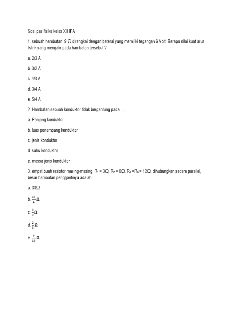 Soal Pas Fisika Kelas XII IPA | PDF | Sains & Matematika