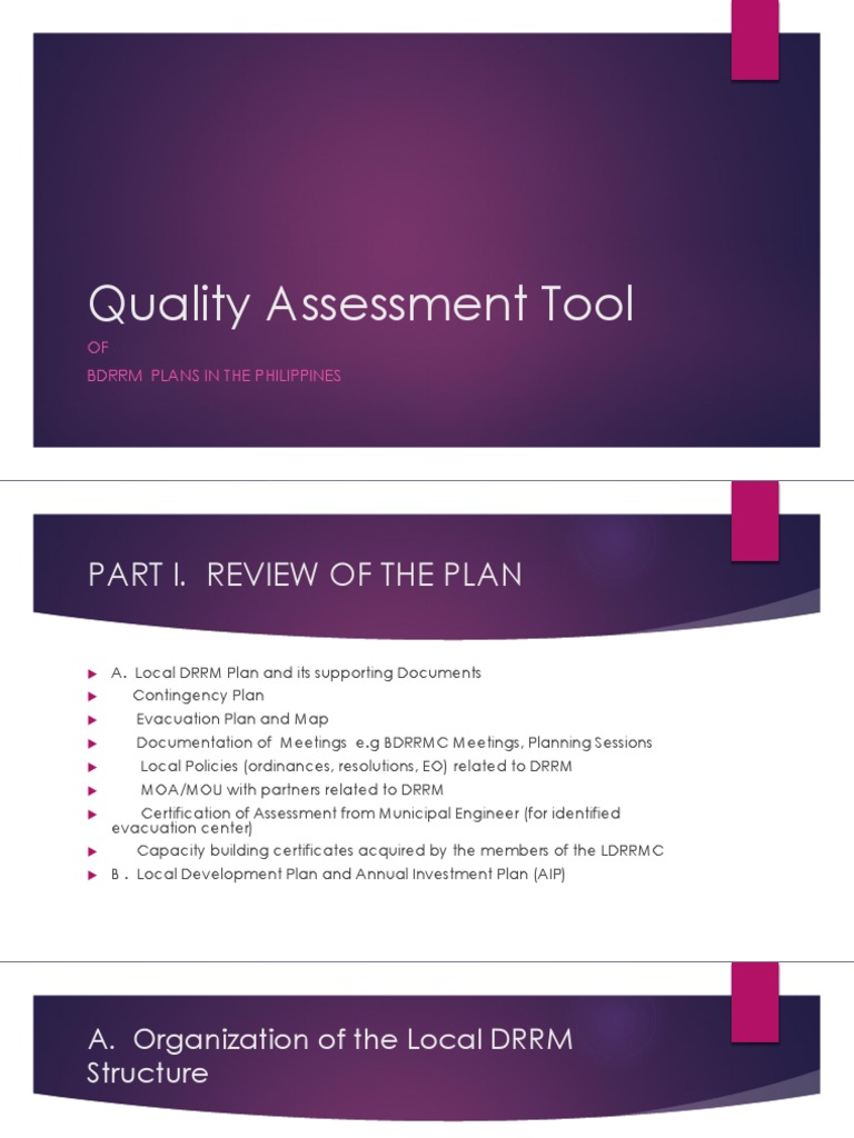 BDRRM Quality Assessment Tool | PDF | Emergency Evacuation | Risk ...