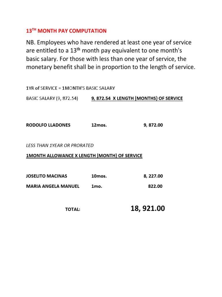 13th Month Pay Computation Guide | PDF
