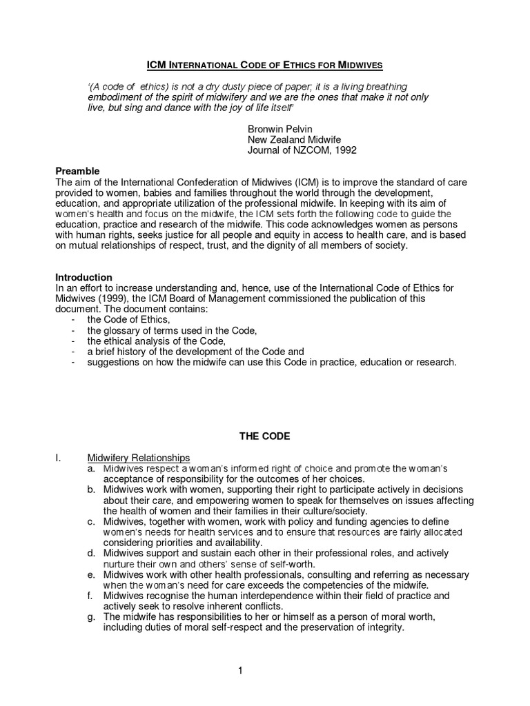 ICM Ethische Code Engels | PDF | Midwife | Midwifery