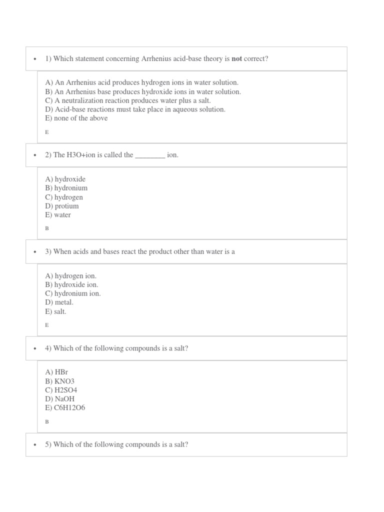 Chem Acid Base Exam | PDF | Acid | Ph