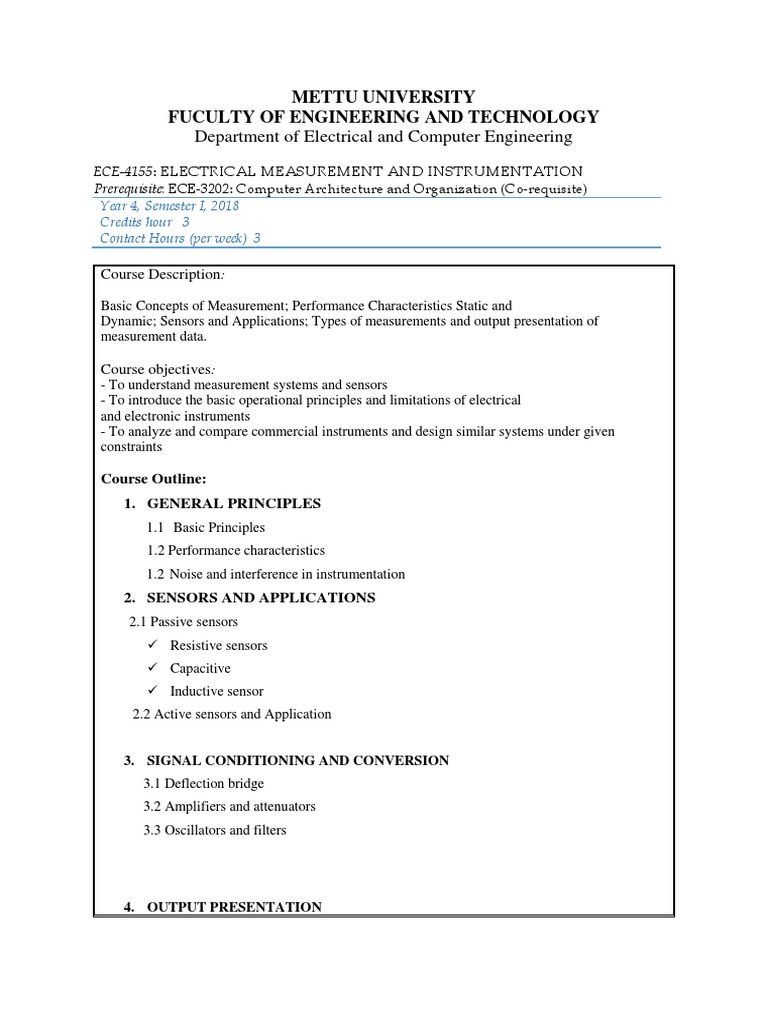 Electrical Measurement Principles Course | PDF | Instrumentation | Sensor