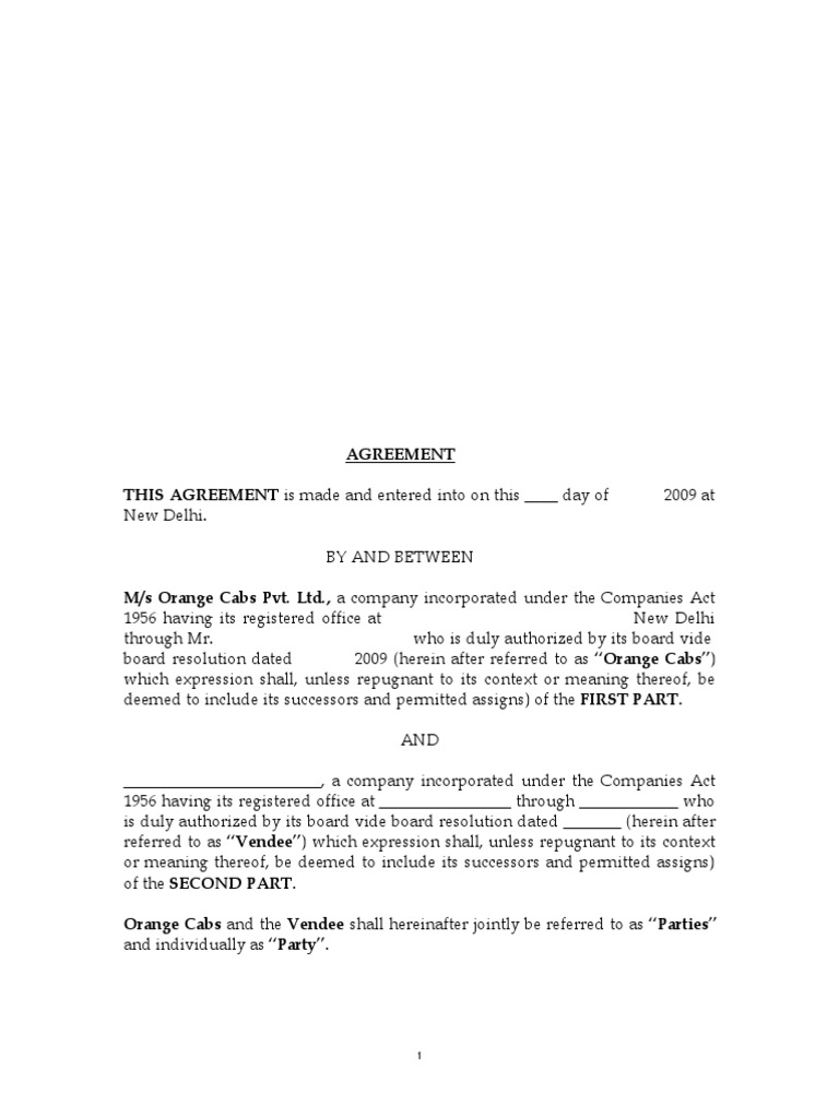 Agreement Format Between Cab Vendor and Company | PDF | Taxicab | Insurance