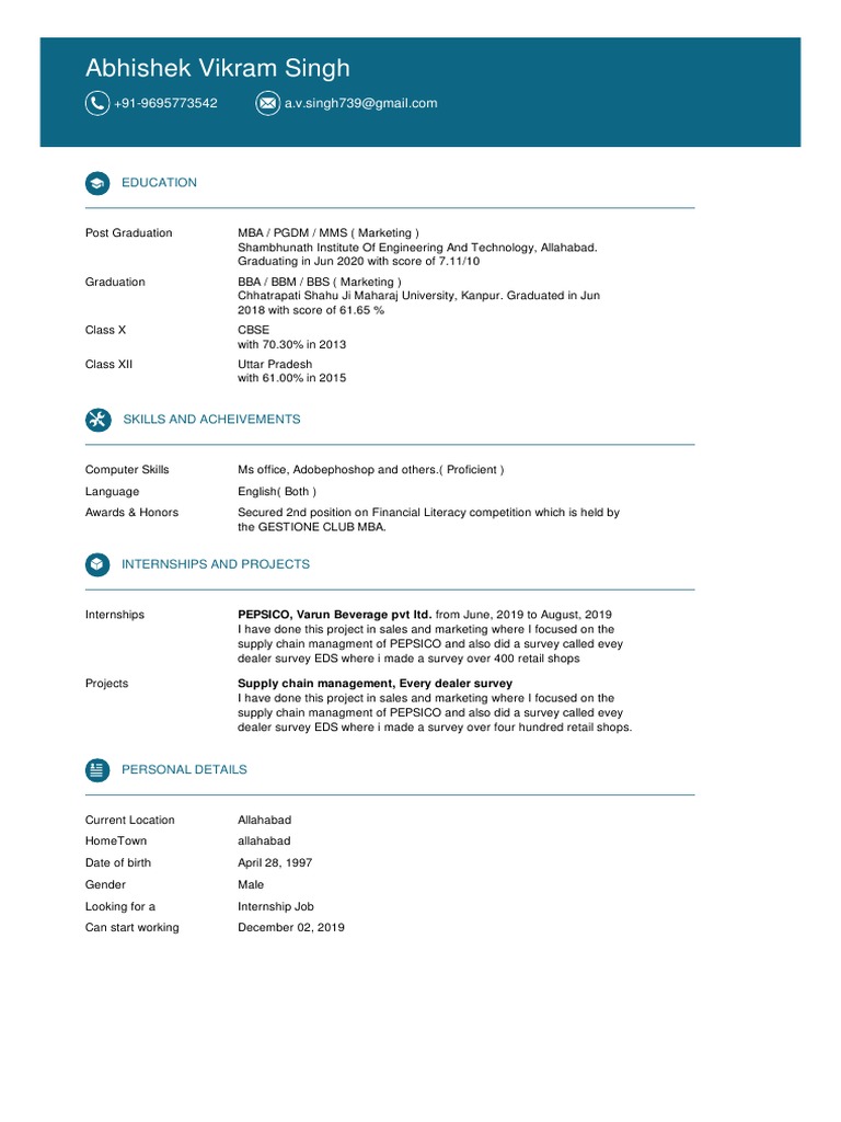 Abhishek Vikram Singh Resume PDF | PDF | Business | Economies