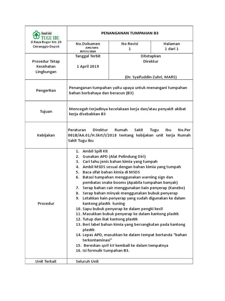 SOP Penangan Tumpahan B3 | PDF