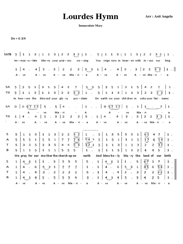 Lourdes Hymn: Arr: Asti Angela