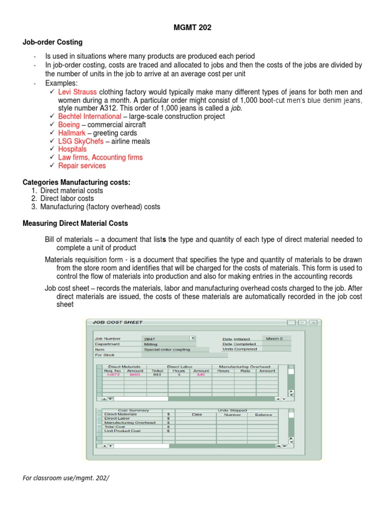 Handout - Job Order Costing | PDF | Cost Of Goods Sold | Gross Margin