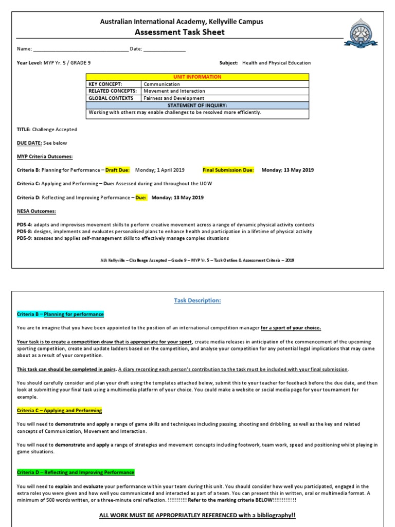 Assessment Task Sheet: Australian International Academy, Kellyville Campus | PDF | Reason ...