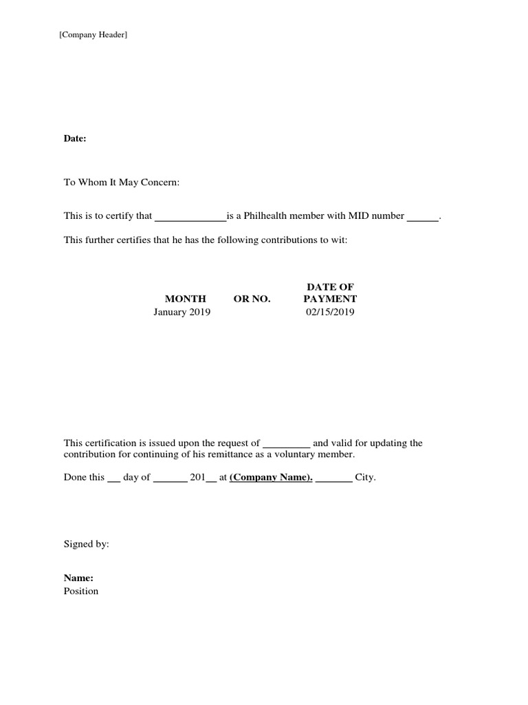 Philhealth Contribution Certificate Format | PDF