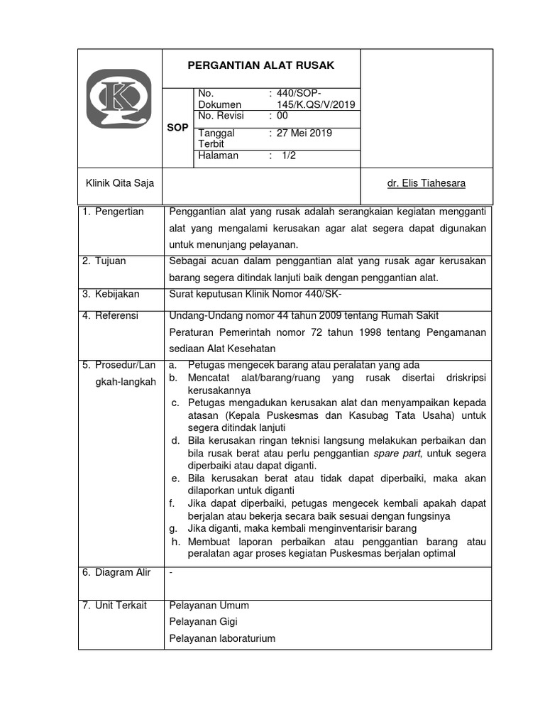 Sop Penggantian Alat Rusak | PDF