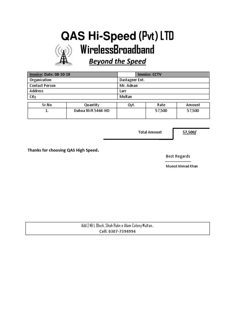 Invoice for CCTV Purchase - Multan | PDF