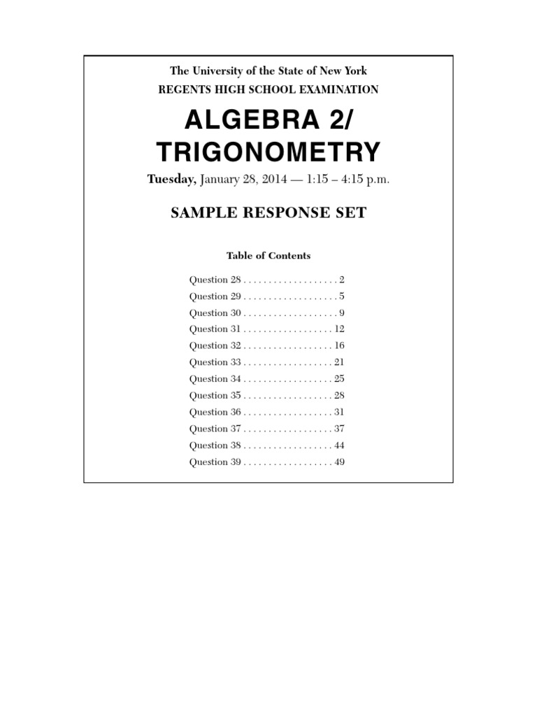 Algebra 2/ Trigonometry: Sample Response Set | PDF | Sine | Equations