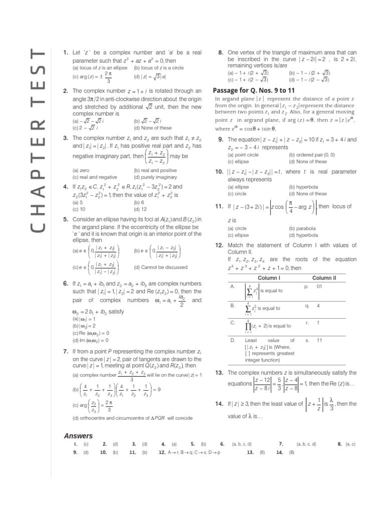 Analysis of a Complex Numbers Chapter Test with Geometry and ...