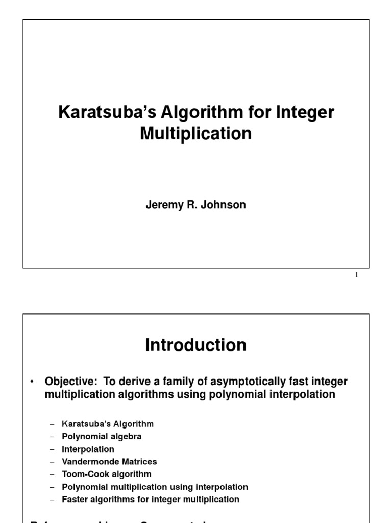 Karatsuba's Algorithm For Integer Multiplication: Jeremy R. Johnson | PDF | Polynomial ...
