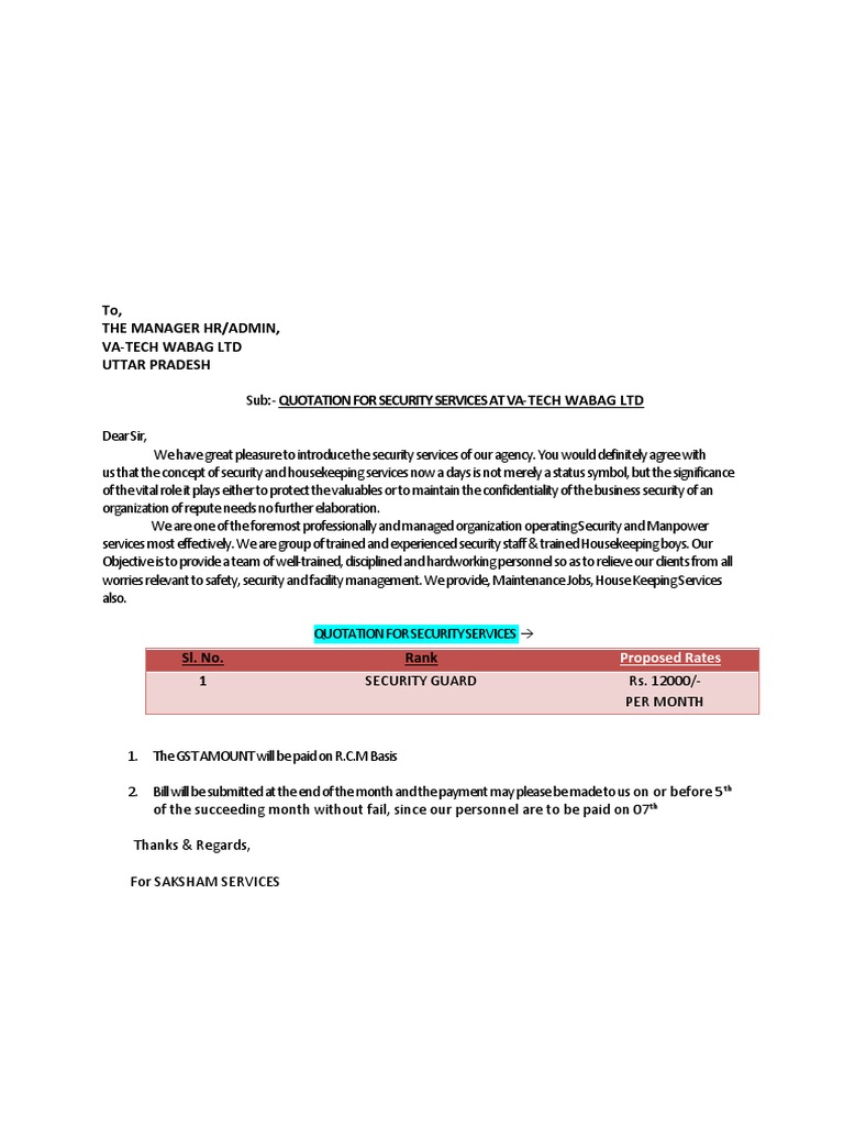 QUOTATION | PDF | Security Guard | Human Resources