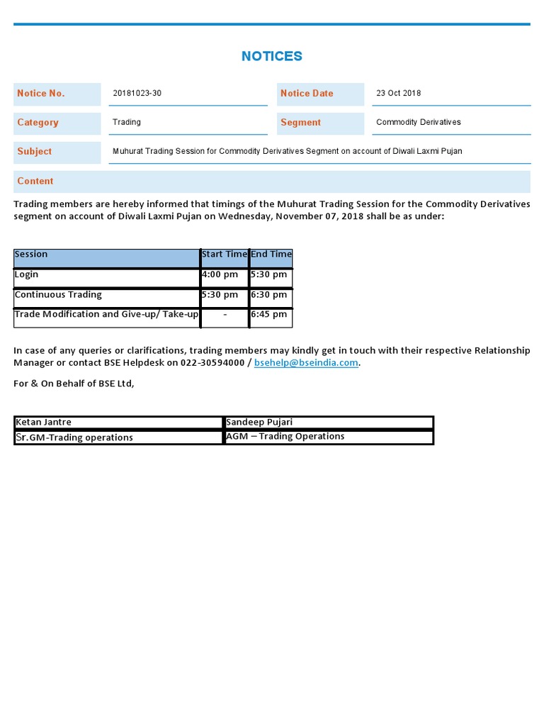 Notices: Contact BSE Helpdesk On | PDF