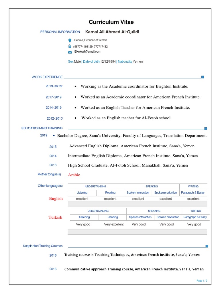Curriculum Vitae: Kamal Ali Ahmed Al-Qulidi | PDF | Yemen | World Politics