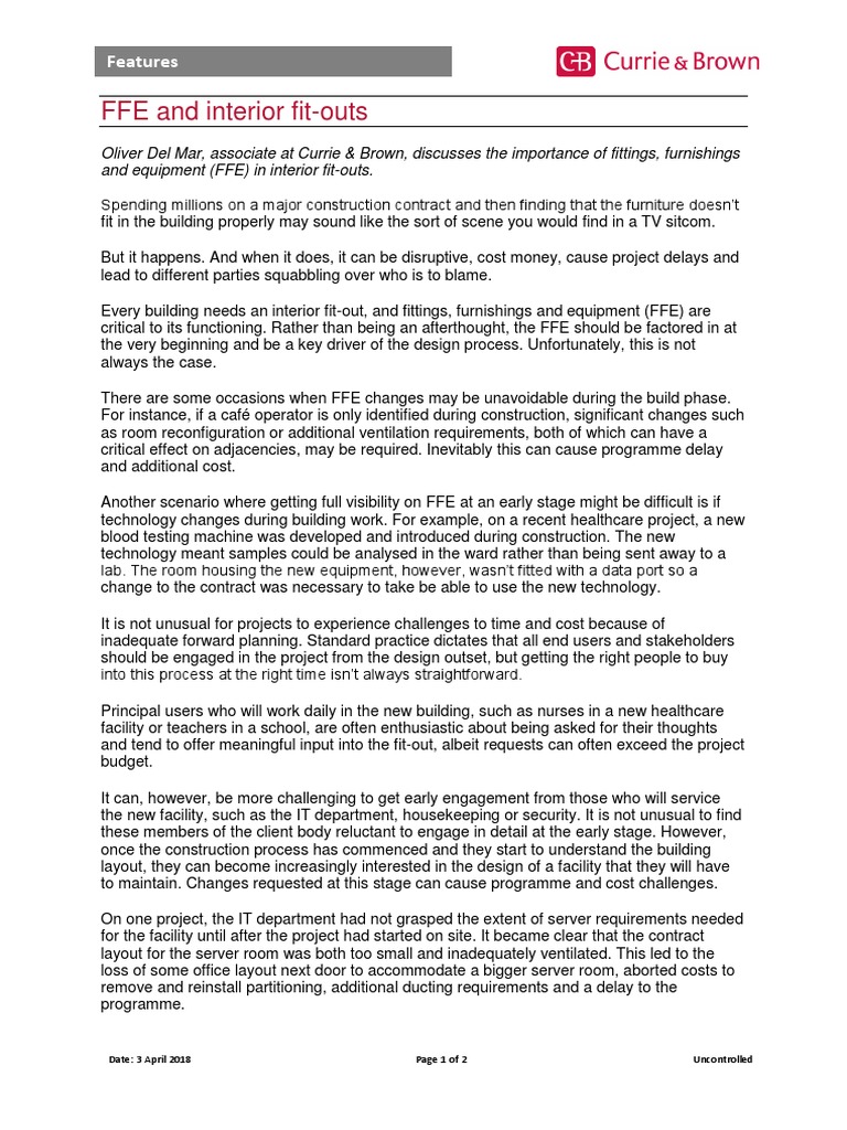 FFE and Interior Fit-Outs: Features | PDF | Decision Making | Risk