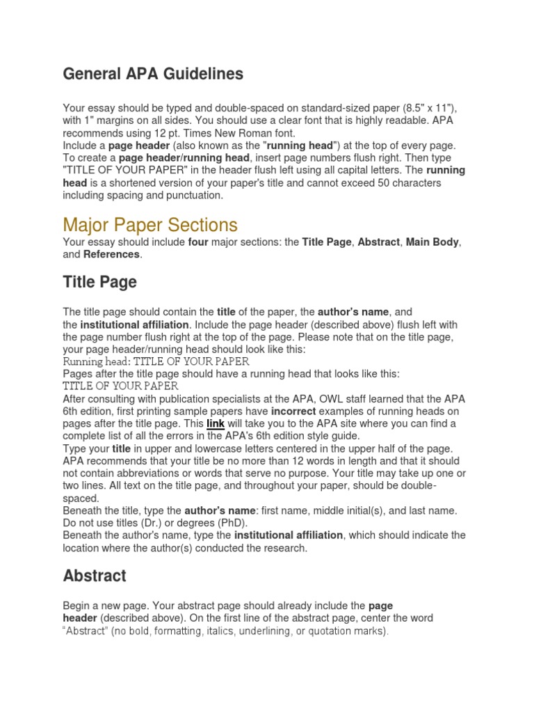 Major Paper Sections: General APA Guidelines | PDF | Citation | Apa Style