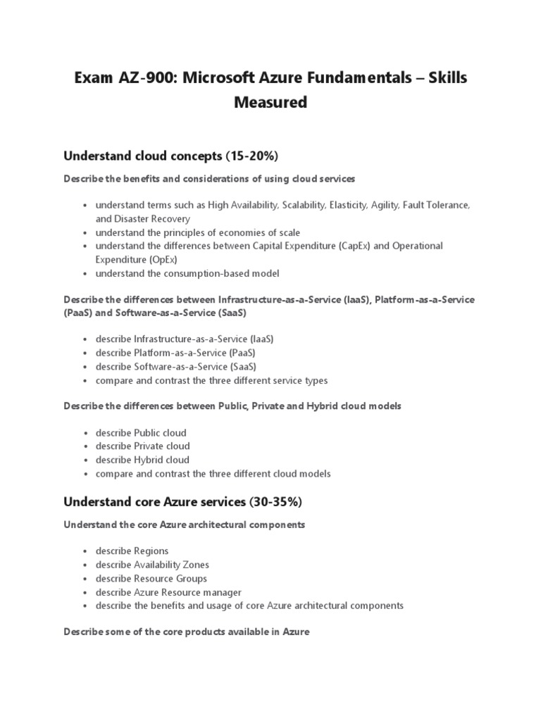Exam Az 900 Microsoft Azure Fundamentals Skills Measured Pdf