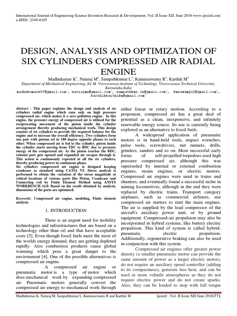 Design, Analysis and Optimization of Six Cylinders Compressed Air ...