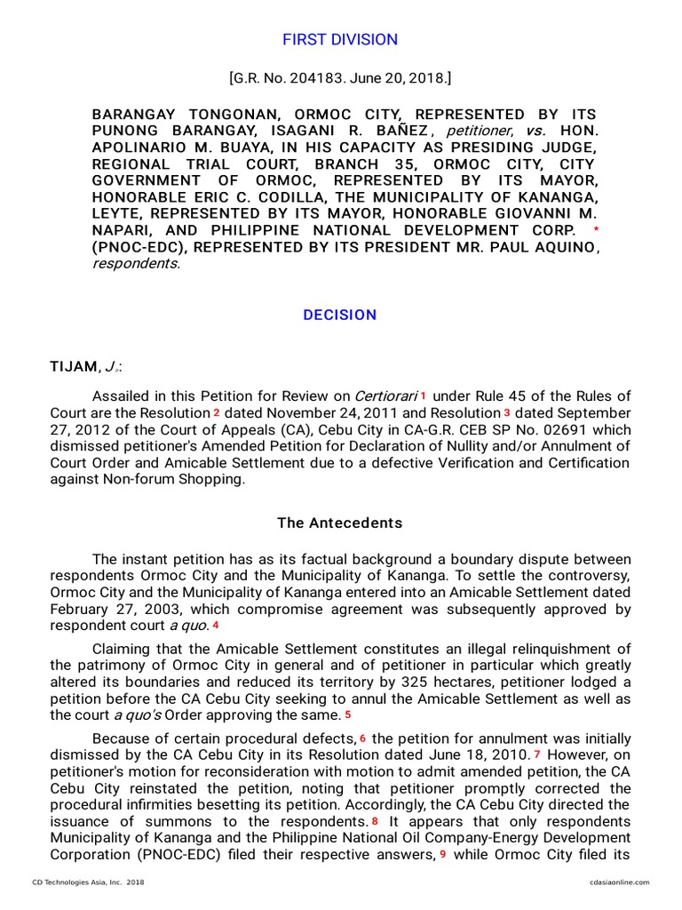 Barangay Tongonan Ormoc City v. Buaya | PDF | Identity Document | Judgment (Law)
