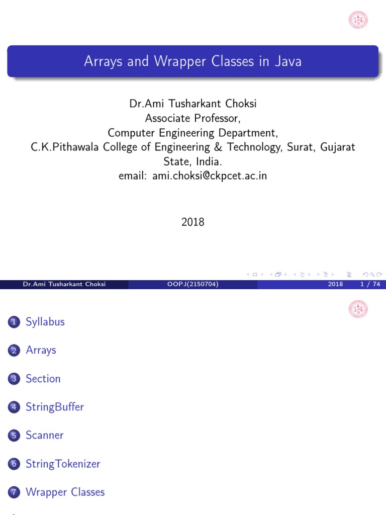 Arrays And Wrapper Classes In Java Pdf String Computer Science Boolean Data Type 1726