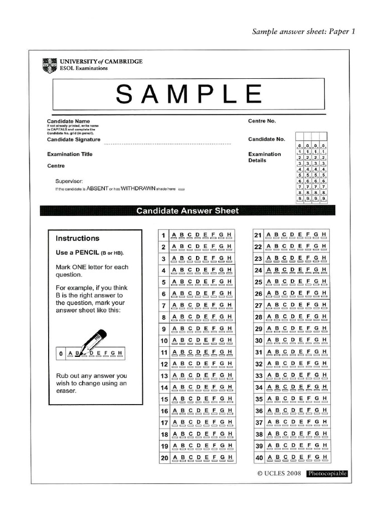 FCE Answer Sheets | PDF