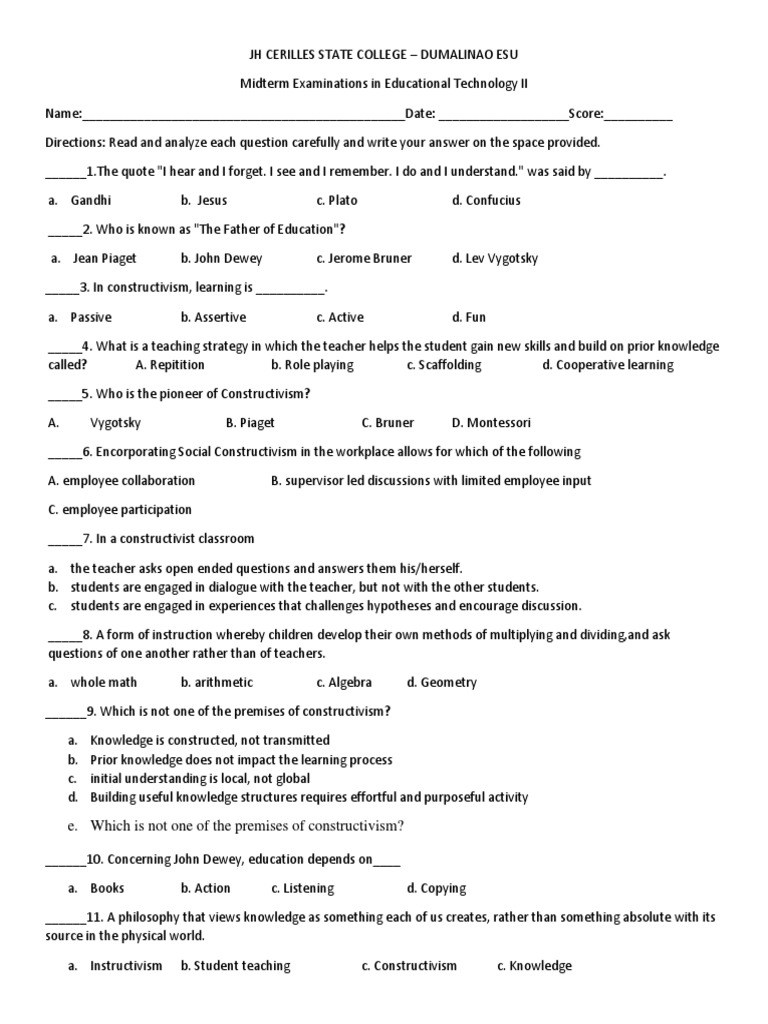 Midterm Exam in Edtech 2 | PDF | Constructivism (Philosophy Of Education) | Behavior Modification