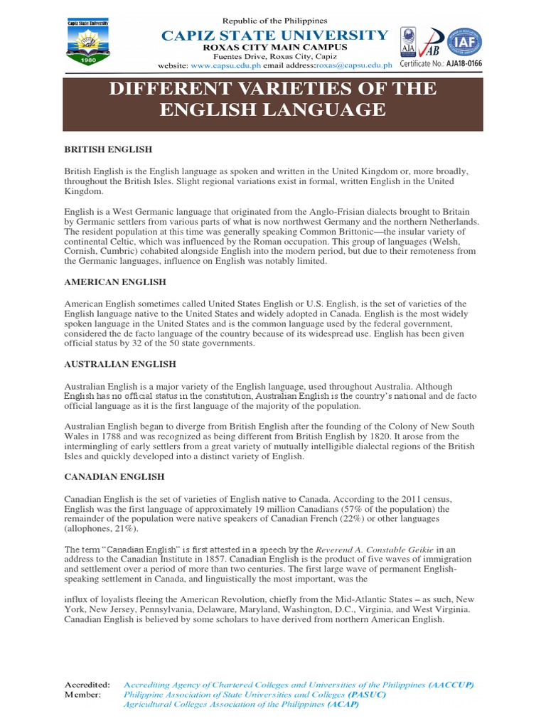 Different Varieties of English | PDF | Lecturer | Postgraduate Education