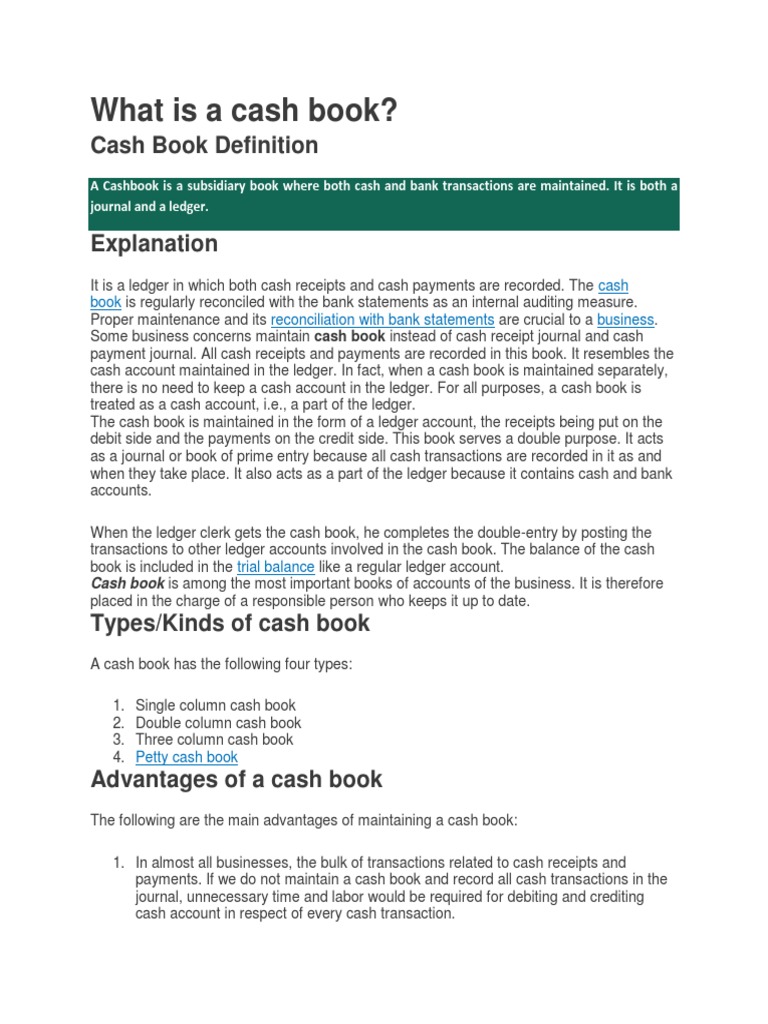 Cash Book | PDF | Bookkeeping | Debits And Credits
