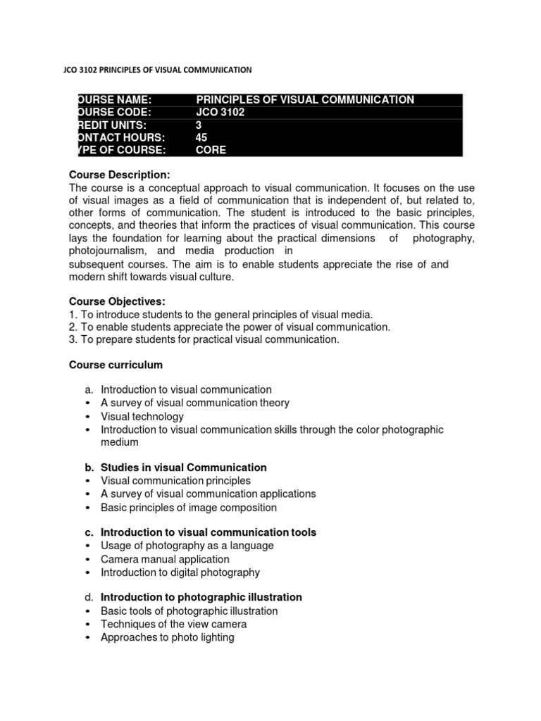 Jco 3102 Principles of Visual Communication | PDF | Graphics | Communication