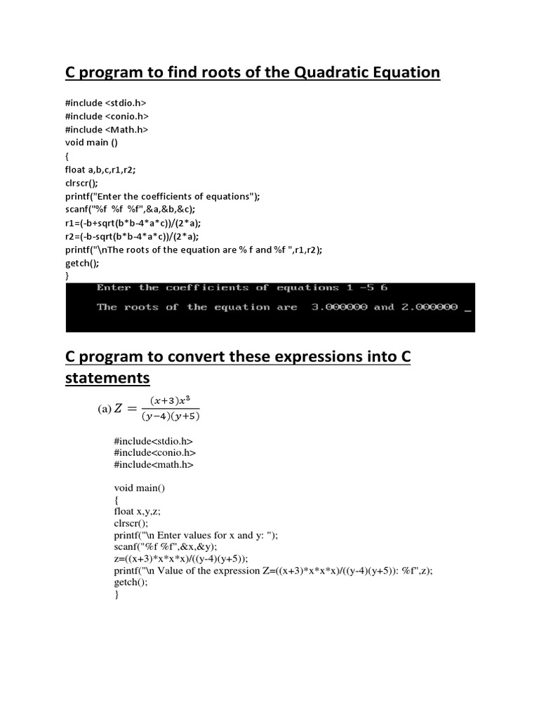 C Program To Find Roots of The Quadratic Equation | Download Free PDF ...